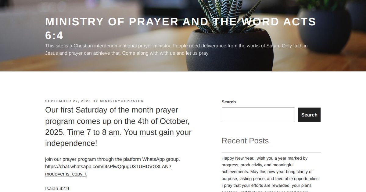 Our first Saturday of the month prayer program comes up on the 4th of ...
